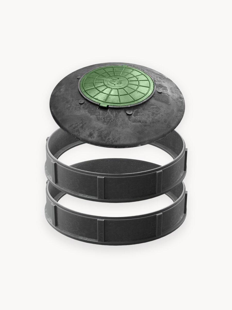 Колодец полимерно-песчаный, нагрузка до 1,5 тонн, готовый комплект, с двумя кольцами