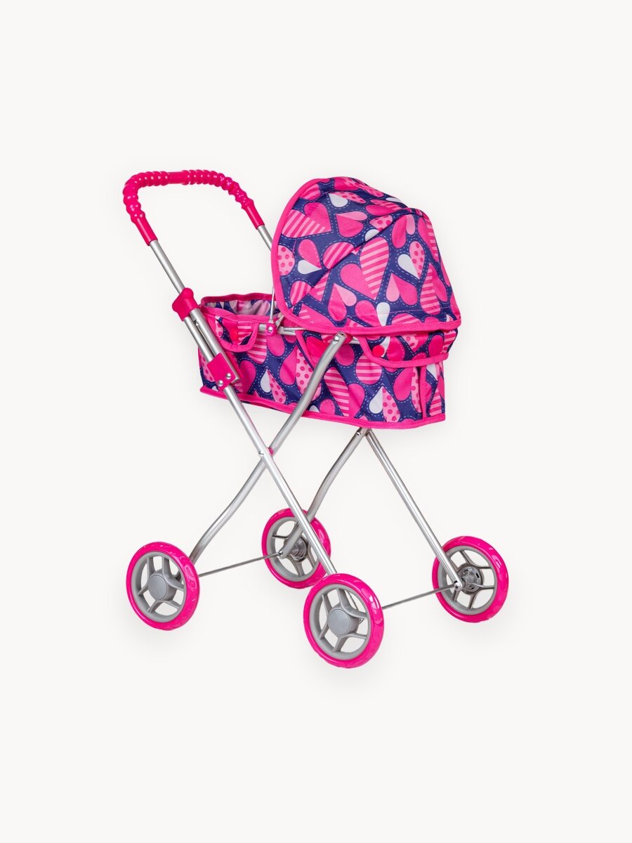 Коляска люлька для кукол до 33 см, складная, розовая, BestLike