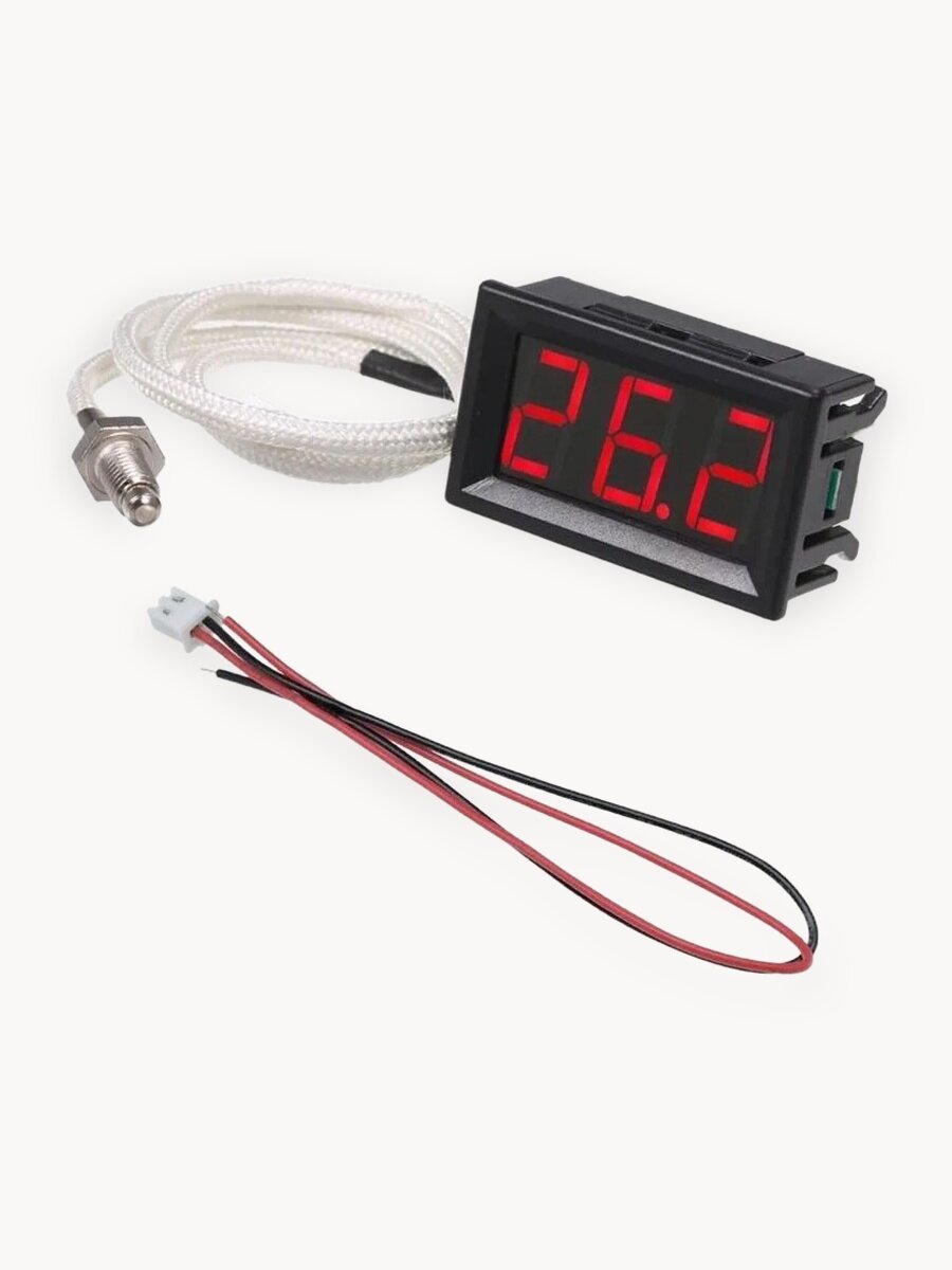 Цифровой высокотемпературный термометр, датчик температуры от -30 до +800C, выносной датчик с резьбой М6, термостойкий кабель 40см