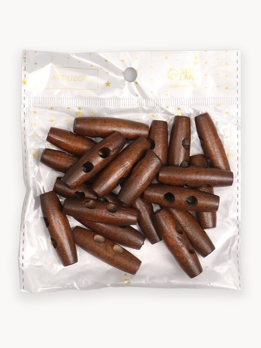 Пуговицы дерево для творчества 2 прокола "Цилиндр" набор 20 шт 4х1,1х1,1 см