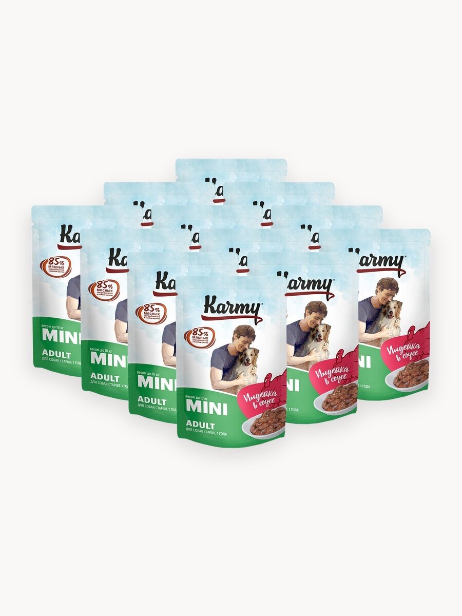 Влажный корм Karmy Mini Adult для собак мелких пород старше 1 года, Индейка в соусе 80 гр 12шт