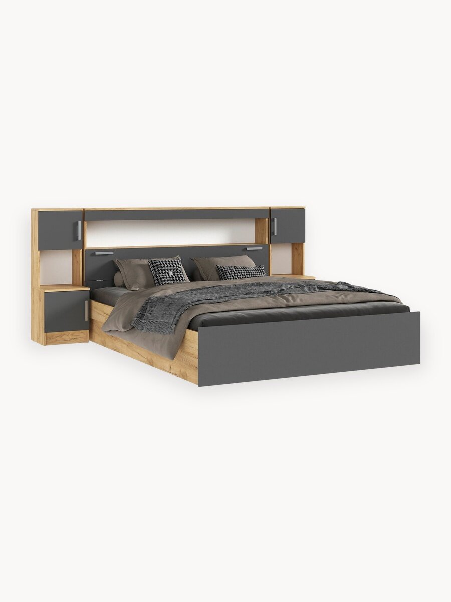 Кровать Бассо 1.6 м с надстройкой и тумбами