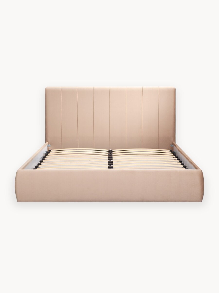 Двуспальная кровать 160х200 с подъемным механизмом Монако, с ящиками и мягким изголовьем, вельвет бежевый, Ами Мебель