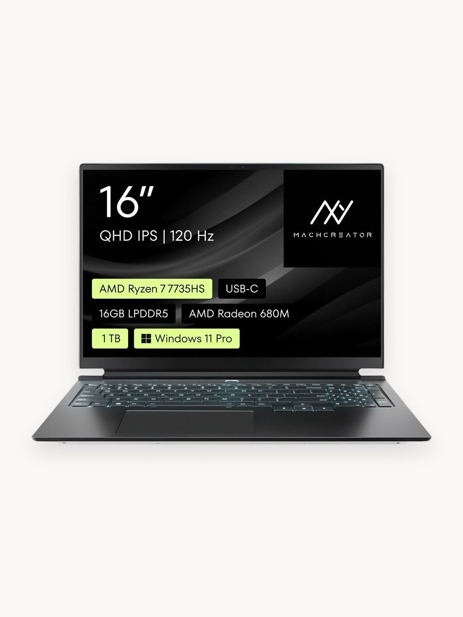 Ноутбук Machcreator Vision L16 SE White 16", IPS, QHD, 120 Гц, AMD Ryzen 7 7735HS, RAM 16 ГБ, SSD 1 ТБ, Radeon 680M, Windows 11 Pro, русская раскладка, белый