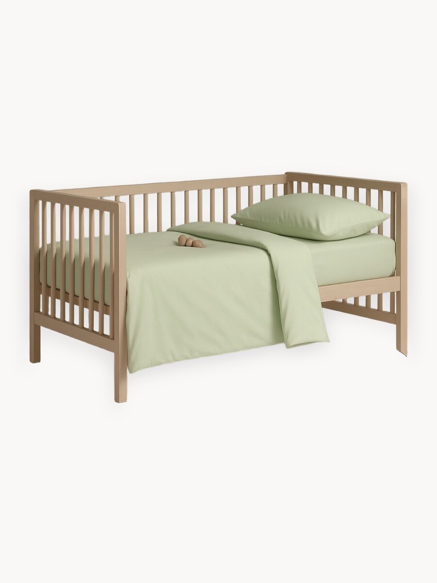 Детское постельное белье однотонное Urban Family с простыней на резинке Лимонный крем, 100% хлопок, перкаль, наволочки 40х60 см