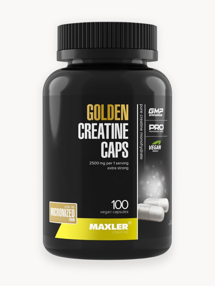 Креатин моногидрат в капсулах микронизированный Maxler 100% Golden Creatine Caps, 2500 мг на порцию, 100 капсул