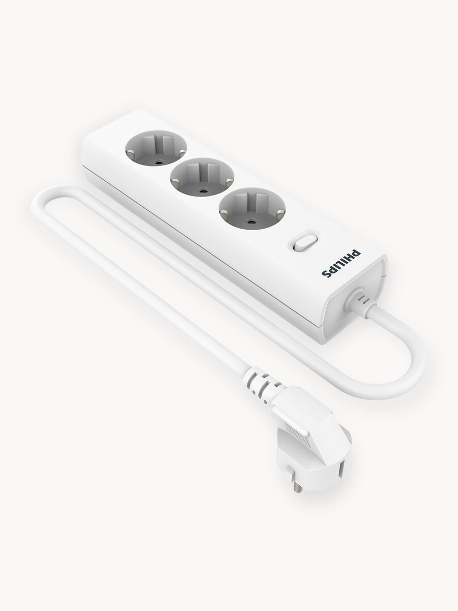 Сетевой фильтр Philips 3 розетки, кабель - 2 м, белый