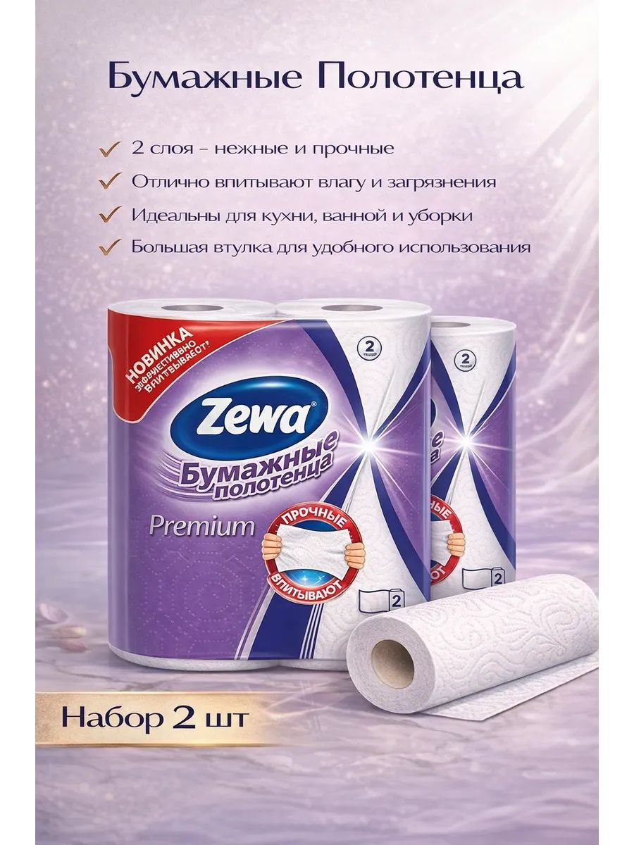 Набор 2 шт Zewa - Бумажные полотенца Премиум 2 сл 2 руллона