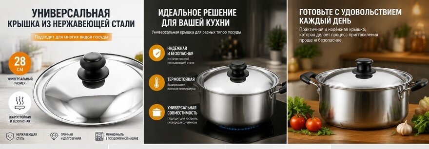 Крышка Для Кастрюли Из Нержавеющей Стали Подходит Для Большинства Типов Кастрюль И Сковородок 28.00X28.00X5.00Cm