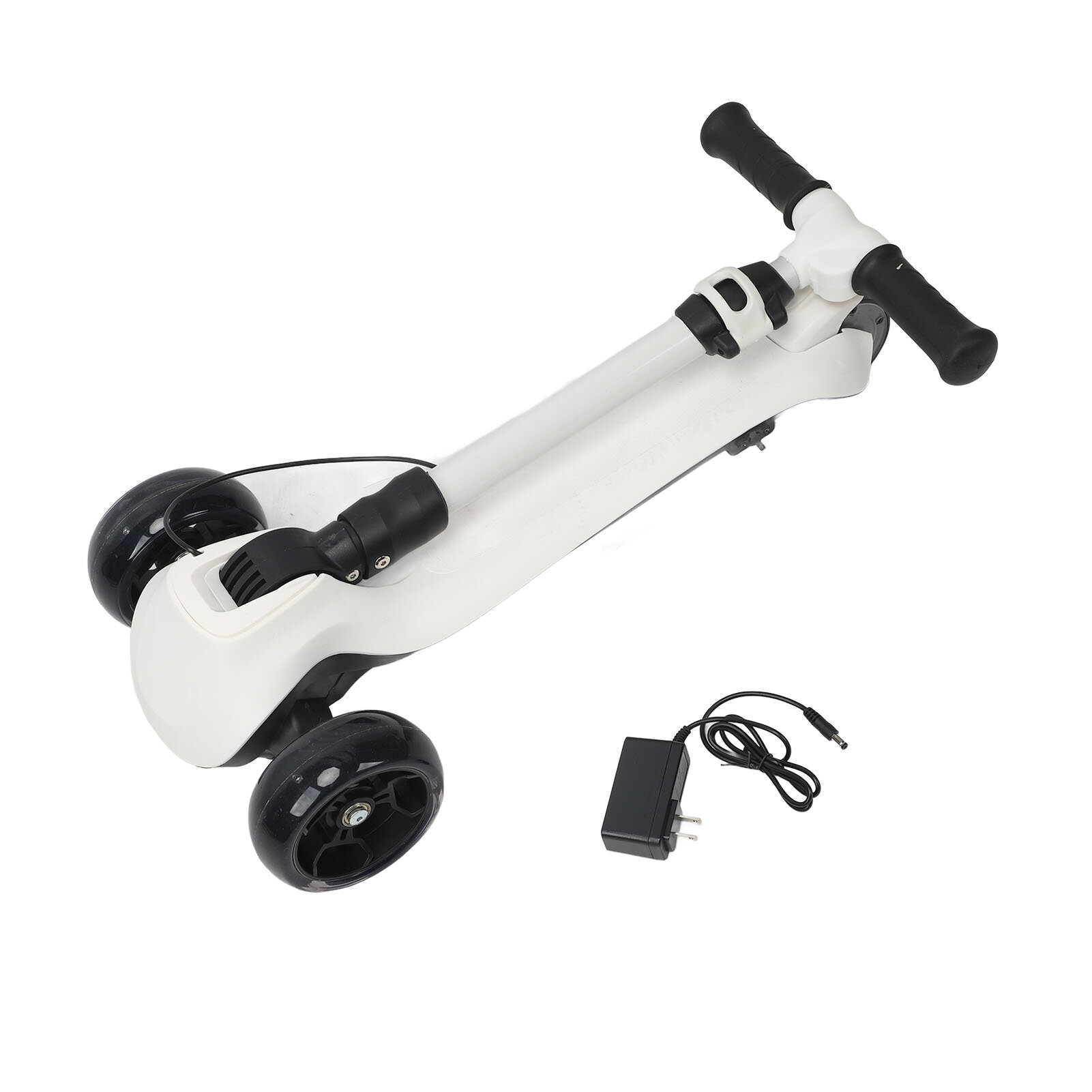 Электрический трехколесный самокат для детей, регулируемая высота, складной, с электроприводом и светящимися колесами.