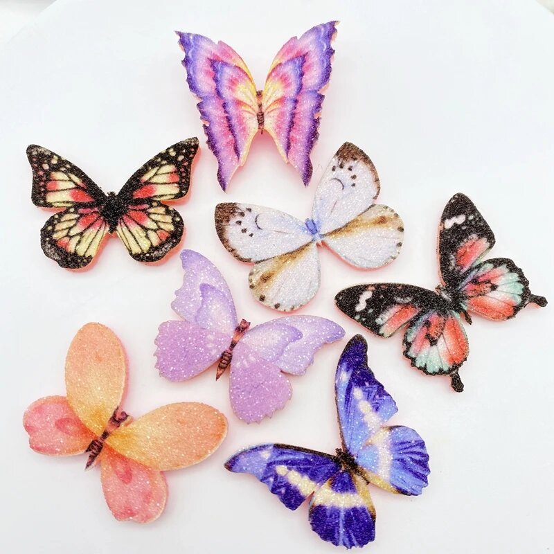 Блестящие синие фетровые бабочки аппликации G78