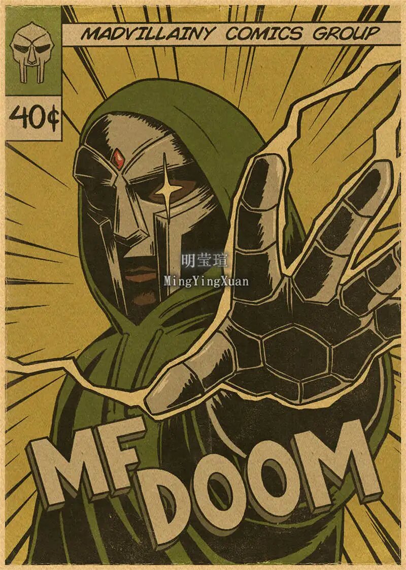 Плакат MF DOOM на крафт-бумаге, 30x20см, темно-зеленый