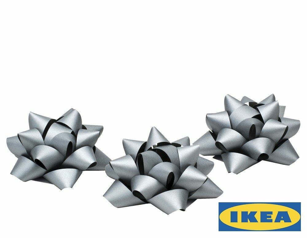 Подарочный бант винтер 2019 икеа (VINTER 2019 IKEA), 3 шт, бант-шар, серебристый