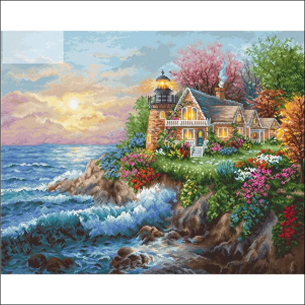 Набор для вышивания Пейзаж с маяком. Хлопок, 18 Aida, 60 цветов, 42x34 см