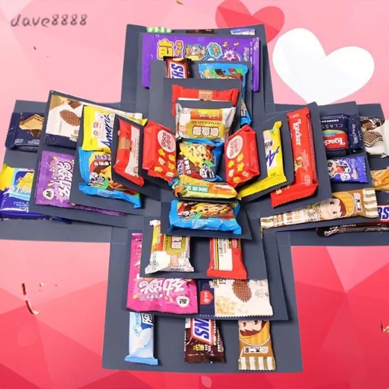 Подарочная коробка-сюрприз с конфетами, шоколадом и вафлями - идеальный подарок на день рождения для любимой