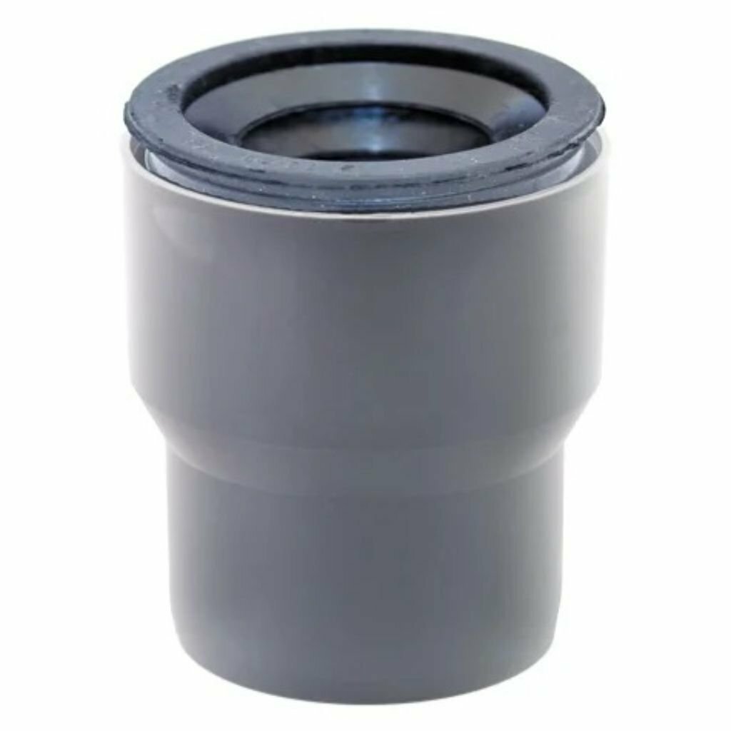 Переходник для канализации РосТурПласт 124х110 мм, адаптер с чугуна на пластик с резиновой манжетой, серый, 36644