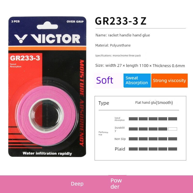 Victor Бадминтонская лента для рукоятки GR233 Анти-скольжение Поглощение пота Глубокий розовый 3-штуки в упаковке для
