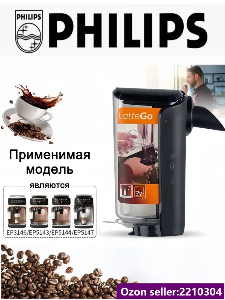 Профессиональная кофеварка Кувшин-капучинатор LatteGo для Philips, Saeco 421944083391,421945016211, прозрачный, черный