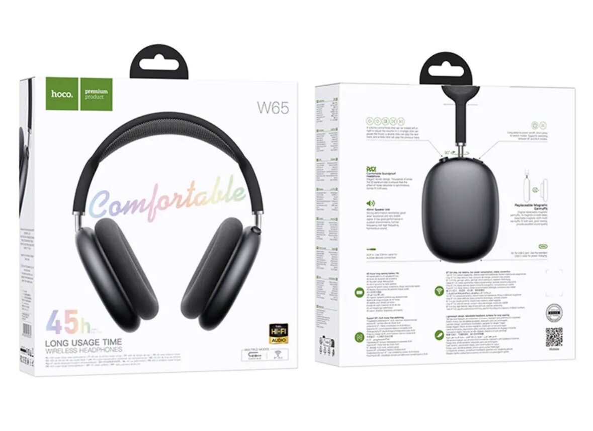 Наушники беспроводные Hoco "W65", с функцией Bluetooth, черные