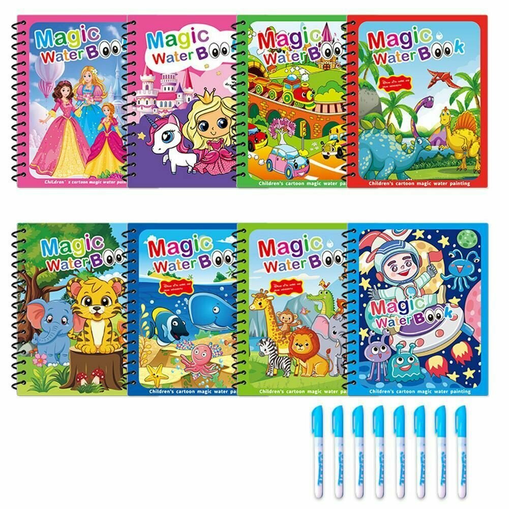 Многоразовая водная раскраска "Животные" для малышей с маркерами для раскрашивания в комплекте. Подарок на Новый год для детей