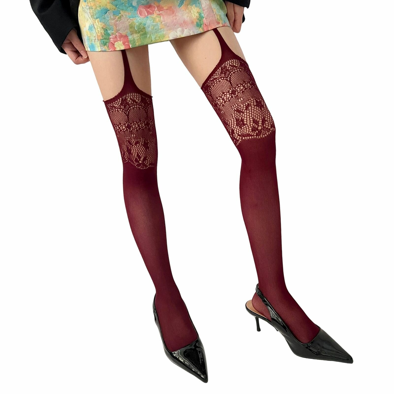 Женские узорчатые сетчатые колготки черные чулки