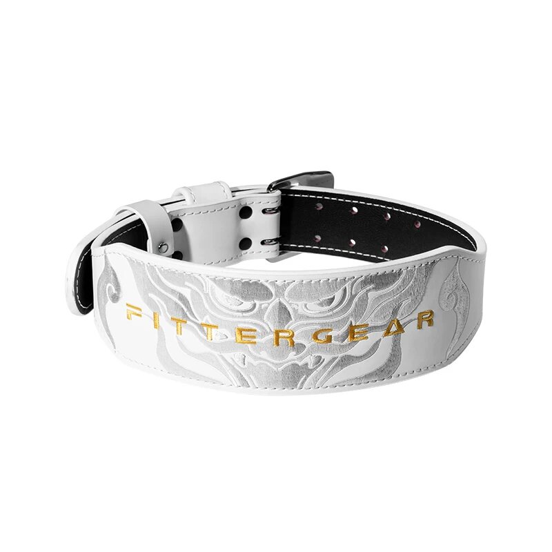 FitterGear кожаный пояс для поддержки поясницы для силовых упражнений, приседаний и тяги - узкий 10 см, белый, L