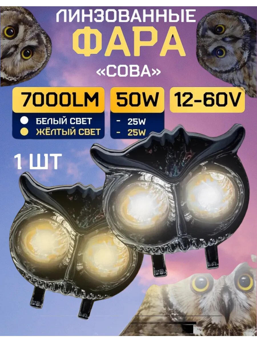 Светодиодная линзованная фара дополнительного света сова