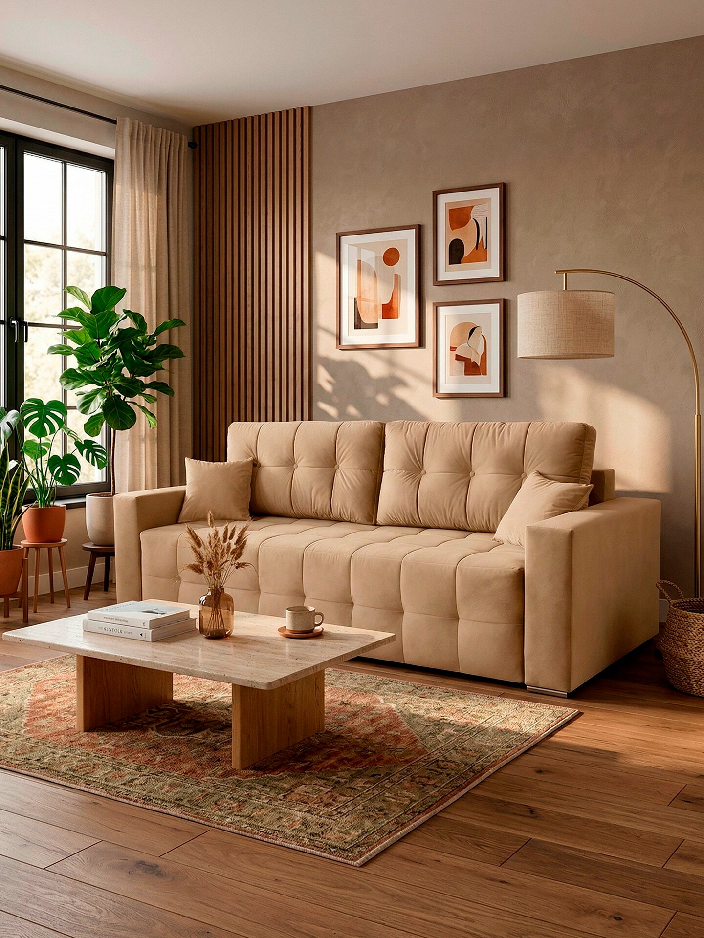 Диван Денвер Лайт Velutto 02 NOW 230x94x80 см, бежевый Велютто, еврокнижка Фиеста