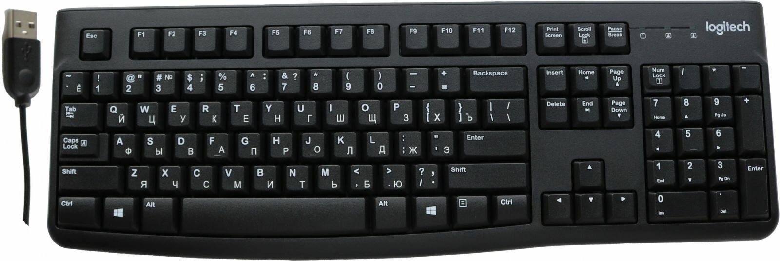 Клавиатура Logitech K120, черная, проводная, USB, длина кабеля 1.5 м (920-002583)