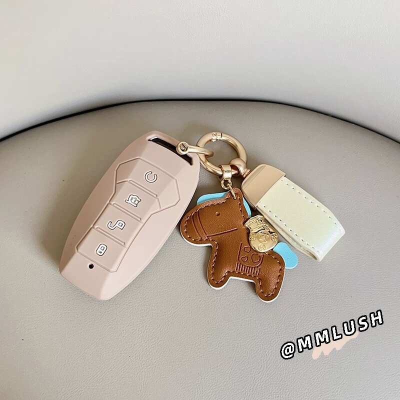 Ключевой чехол из мягкого резина в цвете молочного чая для BYD с ключеном - модель B