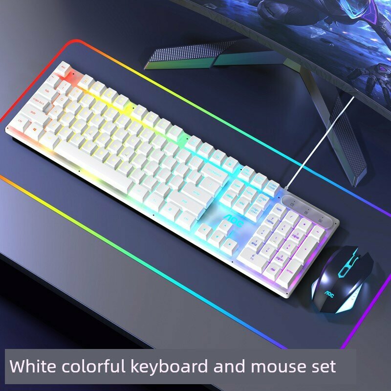 AOC Набор механической клавиатуры и мыши с RGB подсветкой белого цвета, двухкомпонентный комплект для ПК -