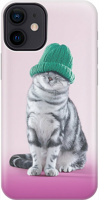 Силиконовый чехол на Apple iPhone 12 Mini / Эпл Айфон 12 мини с рисунком "Кот в зеленой шапке"