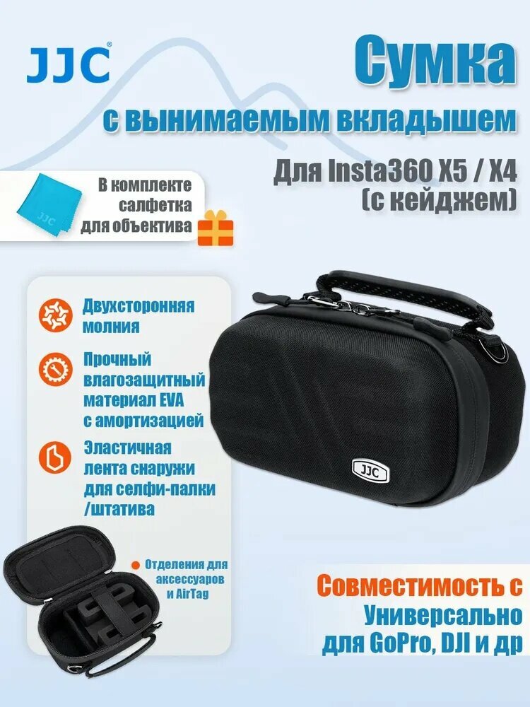 JJC Кейс для камеры Insta360 X5/X4 с плечевым ремнем, защита от ударов, влаги и пыли, черная, HSCC-X