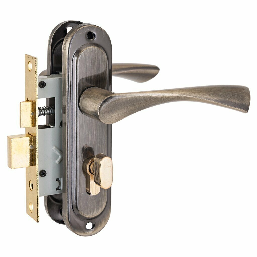 Замок врезной Стандарт 103/50B с ручкой, цилиндровый, цвет старая бронза, 5 ключей, межосевое расстояние 50 мм, артикул 4847