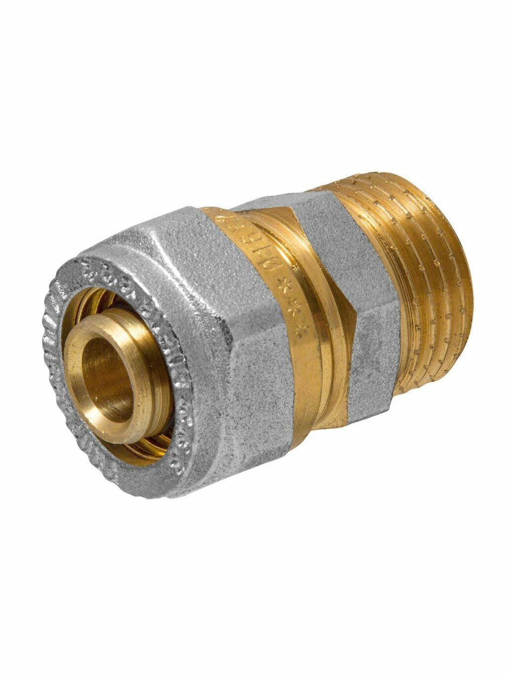 Металлопластиковая муфта MasterProf 16 мм х 1/2' с наружной резьбой для инженерной сантехники, артикул ИС.072551