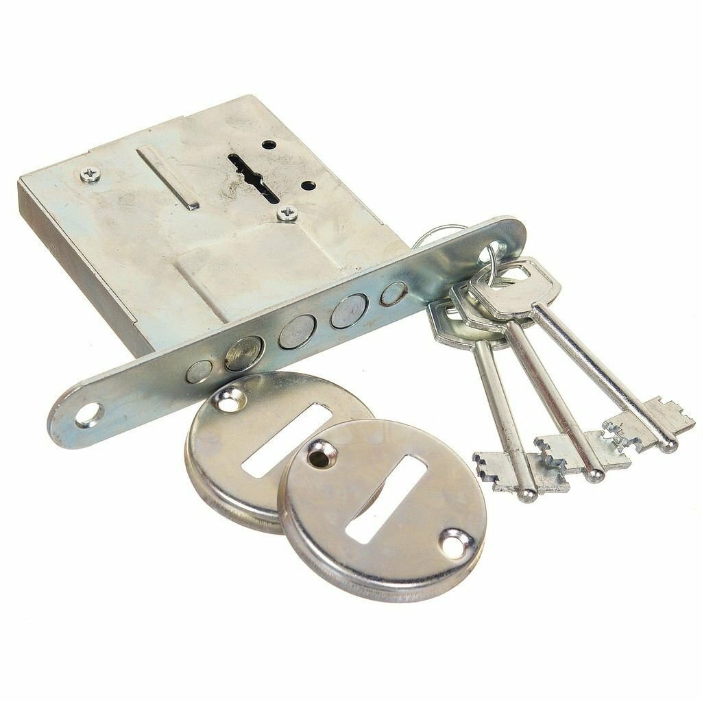 Замок врезной Омега ЗВ8-43Р сувальдный, стальной, серый, без ручки, 3 ключа в комплекте, артикул БП-00012079, Россия