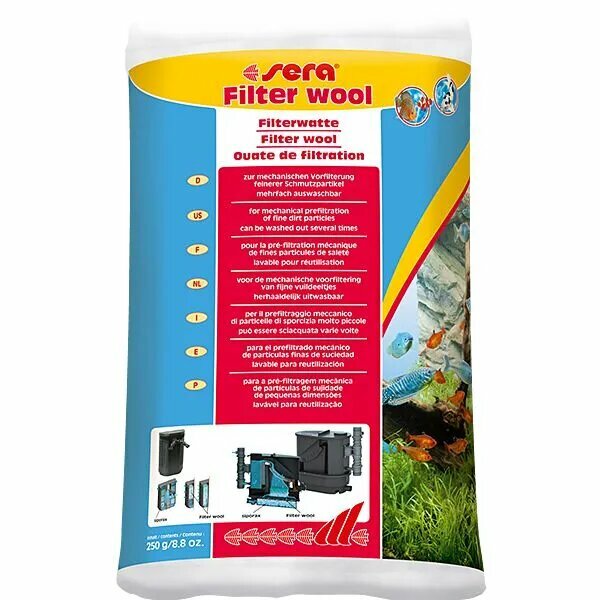 Наполнитель для аквариумного фильтра Губка синтепон Sera Filterwool 250г тонкой очистки