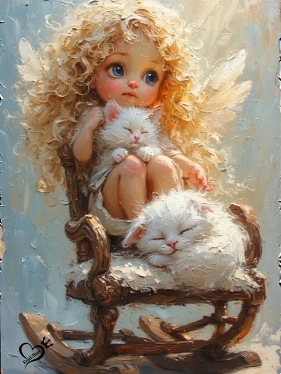 Картина по номерам на холсте Девочка Котик 40*50 см