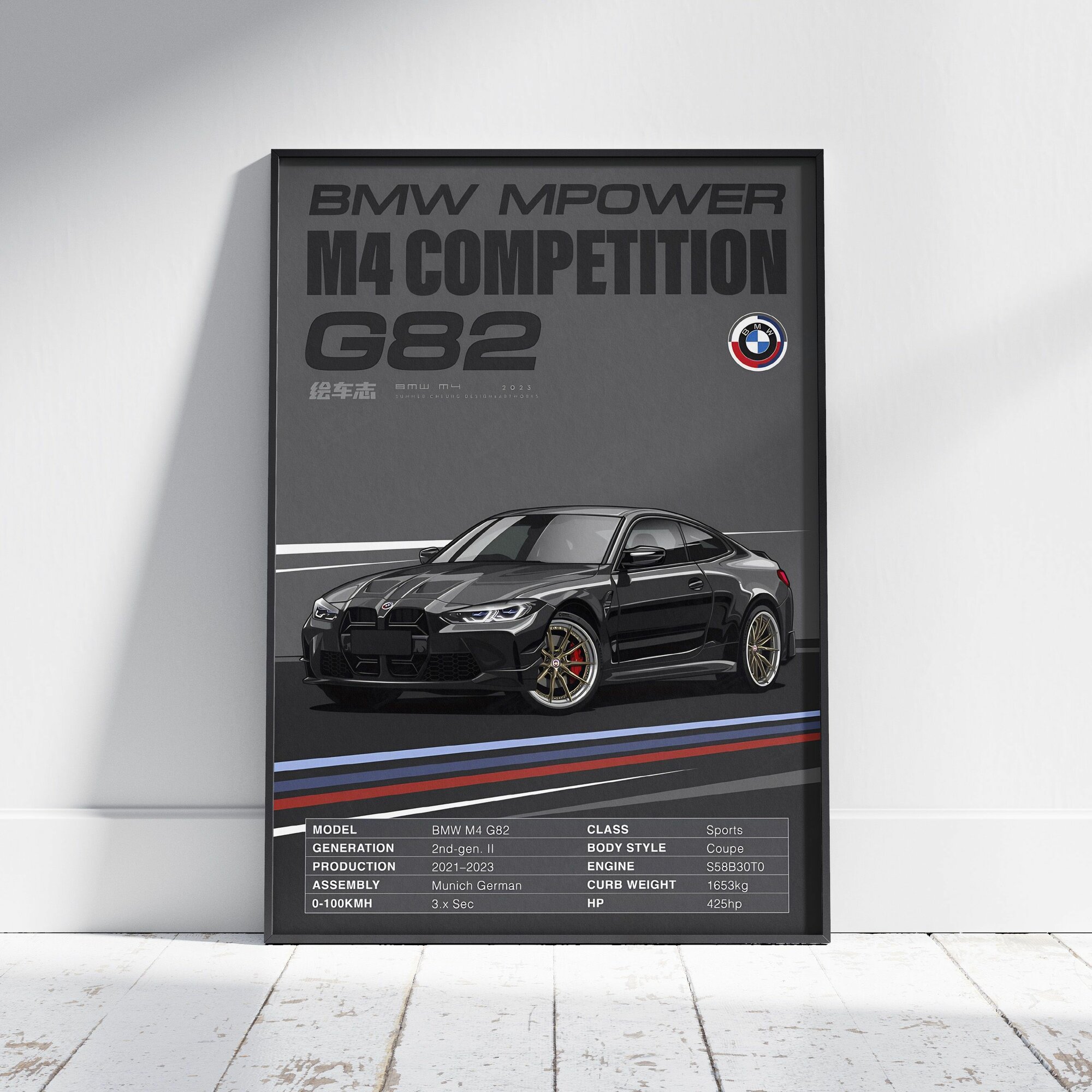 Плакат на стену для интерьера Спорткар (BMW M4 8) - Постер по спортивным гоночным машинам автомобилям формата А4 (21x30 см)