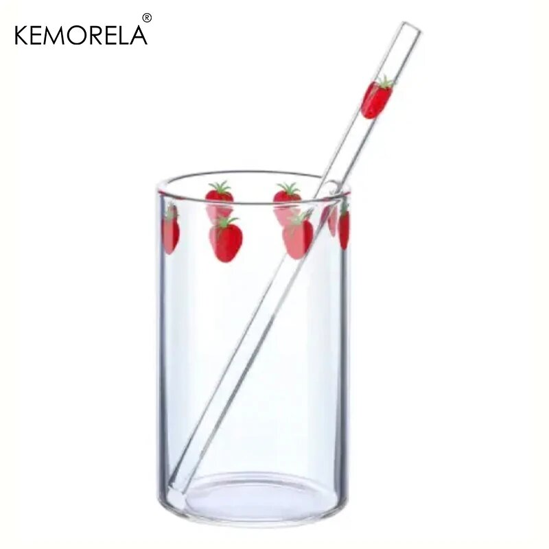 KEMORELA Стеклянный стакан 300 мл Клубничный дизайн Красный, A