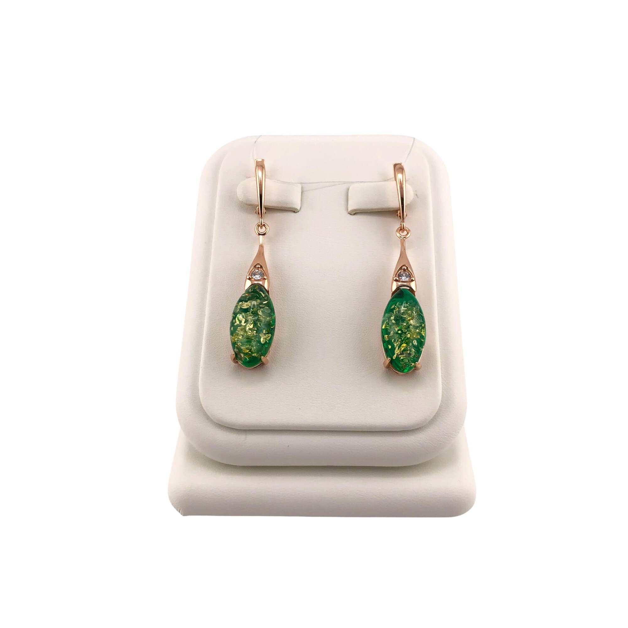Серьги, серебро, 925 проба, золочение, янтарь, фианит