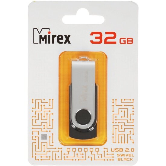 Флэш накопитель Mirex 32 Гб SWIVEL BLACK USB 2.0 (13600-FMURUS32)