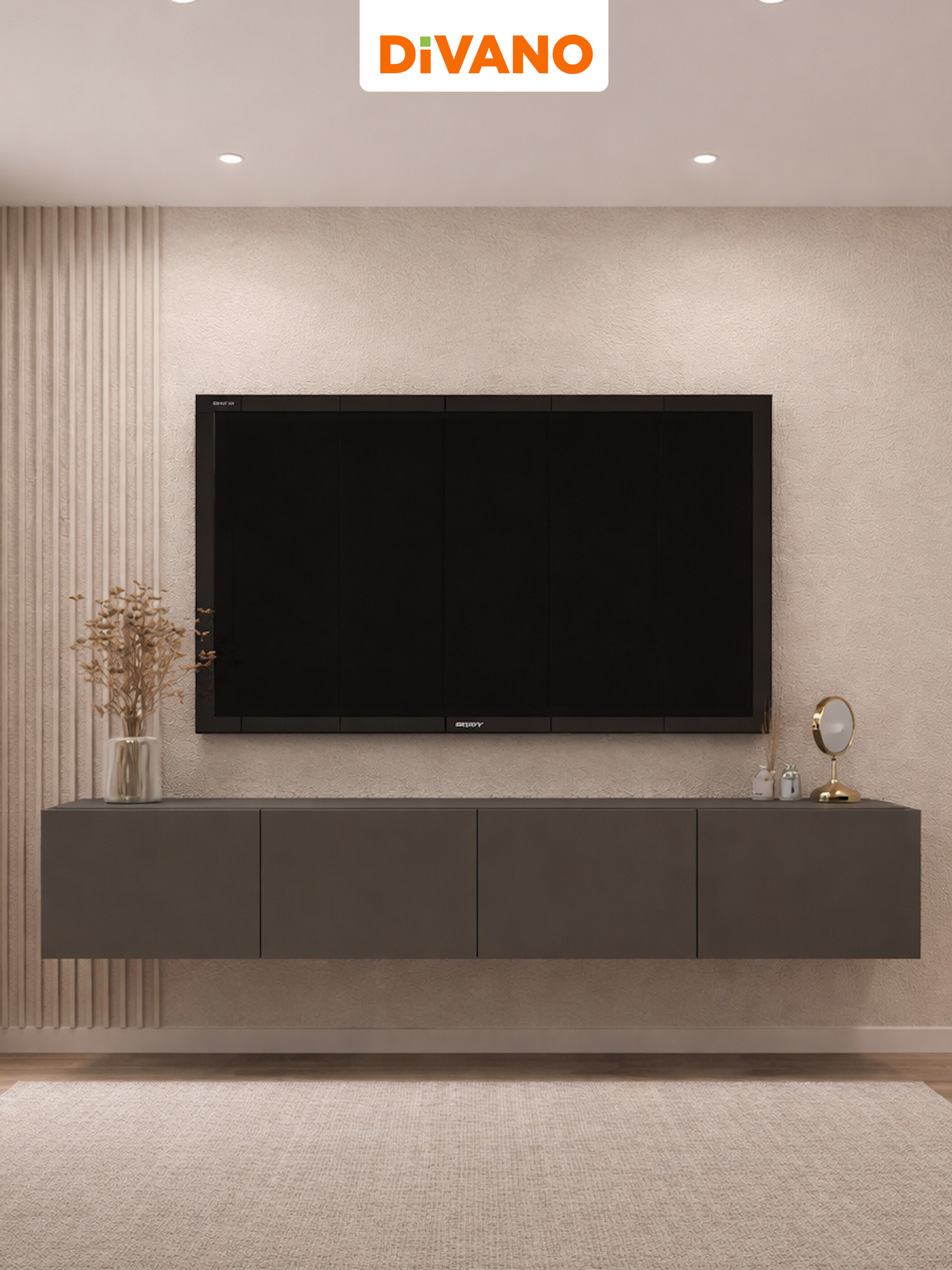 Тумба под ТВ Бастион DIVANO, подвесная, ЛДСП, серая, 200 см x 40 см x 52 см