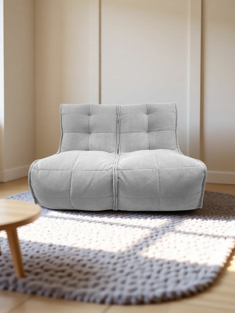 Бескаркасный модульный диван Twin Couch - Tundra Spring (велюр, светло-серый) - 120 см - диван для зоны ожидания, в офис, кафе, салон красоты