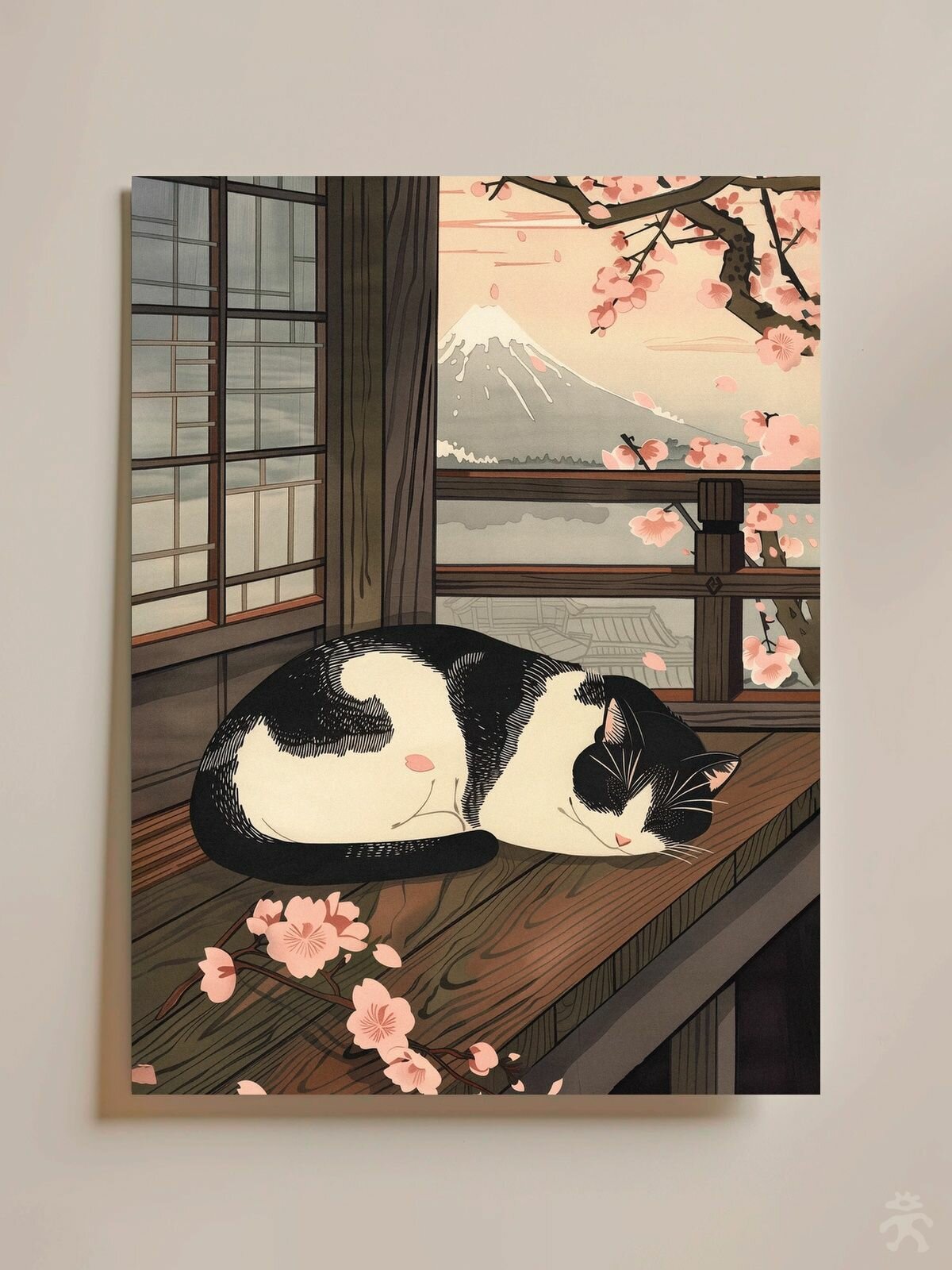 Интерьерный постер "Спящий кот" в японском стиле pinterest, 30x40 см