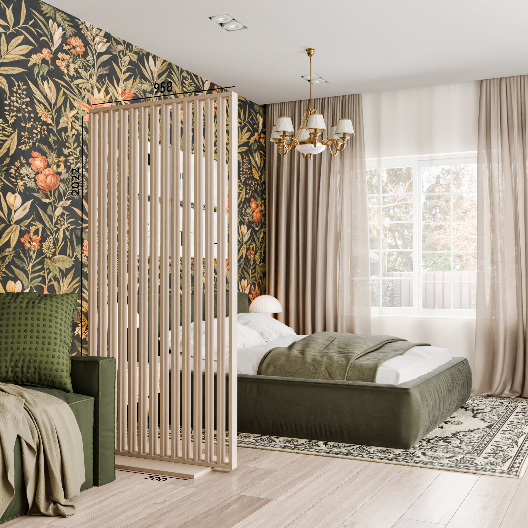 Реечная перегородка ширма для зонирования пространства 958 мм, Кашемир
