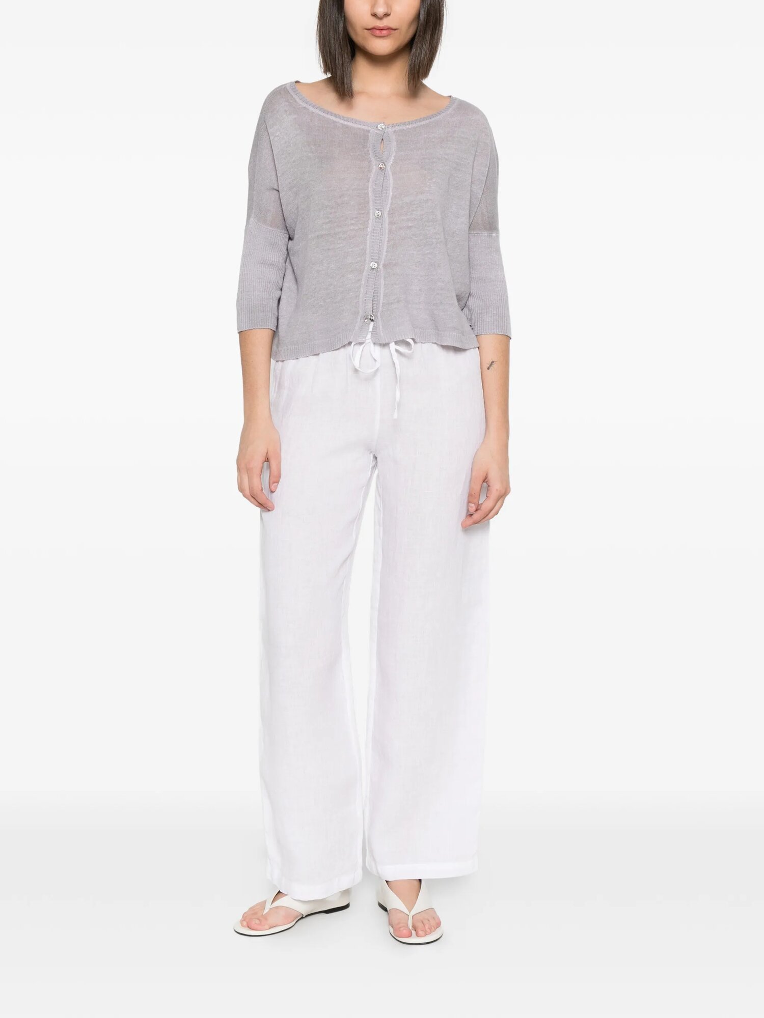 Брюки 120% LINO Drawstring wide-leg trousers, размер 42, white — фото 1