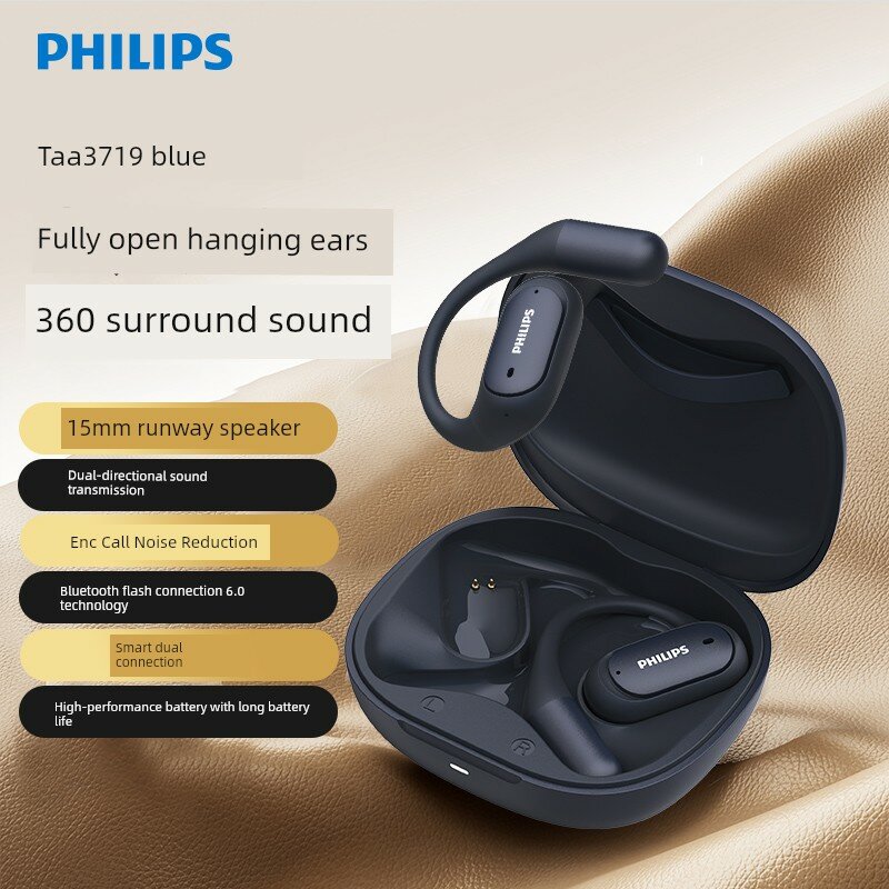Philips TAA3719 Беспроводные наушники с костной проводимостью Bluetooth, шумоподавление ENC, 15 мм драйвер, комфортная