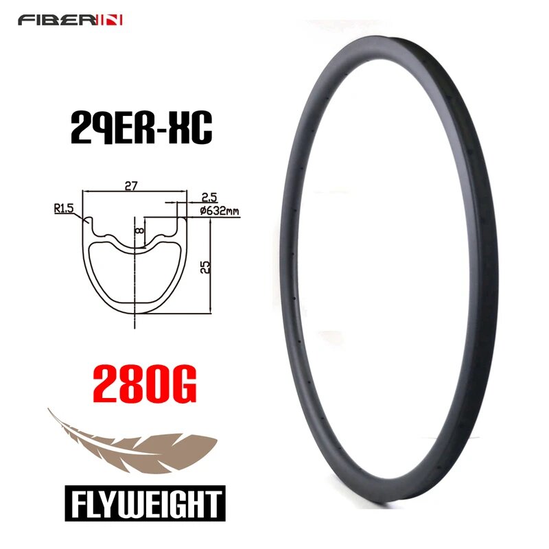 Fiberin Flyweight 29er карбоновый обод для MTB, 32H UD Matte