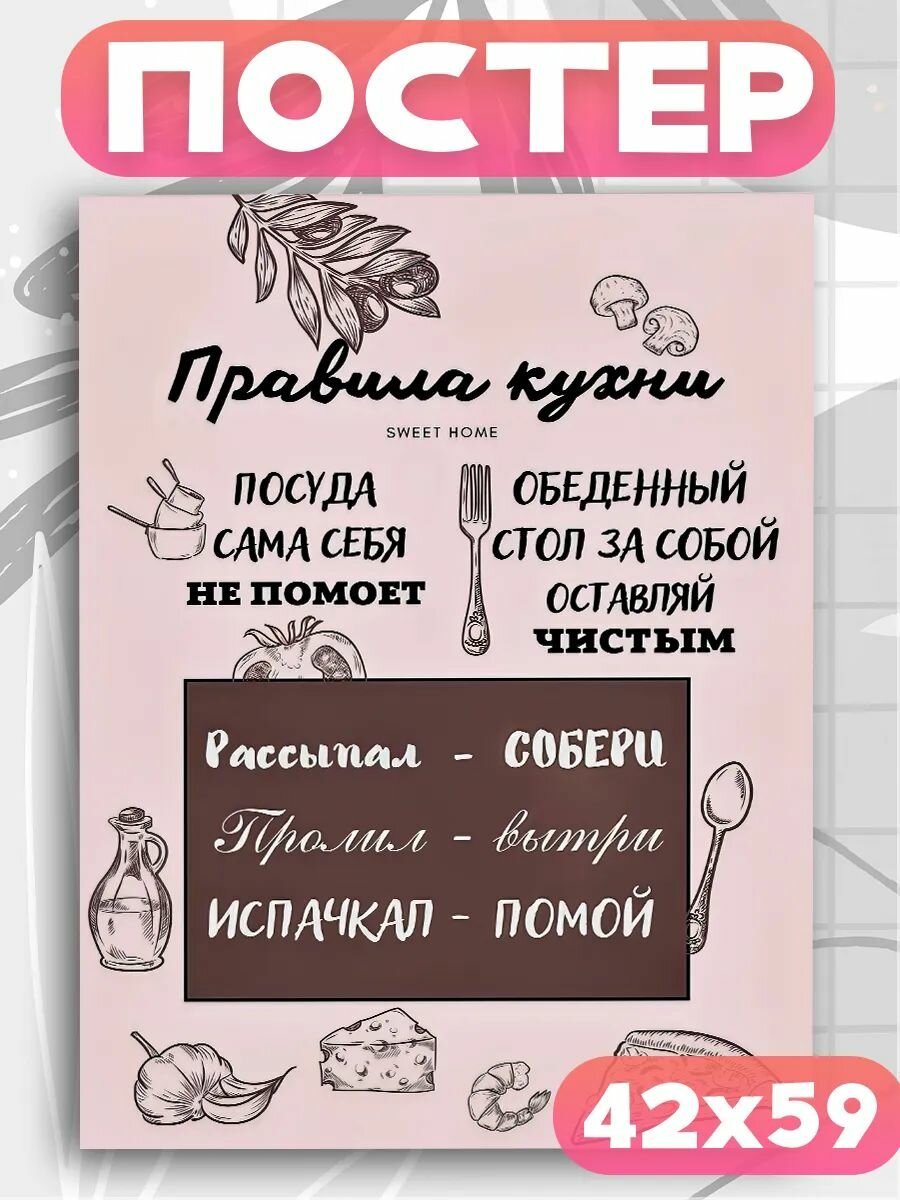 Постер на стену Правила дома , плакат 1шт, А2 размер.